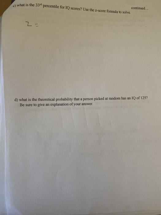 Solved c) what is the 33 percentile for 10 scores? Use the | Chegg.com