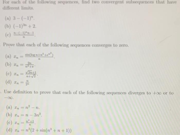 Solved For each of the following sequences, find two | Chegg.com