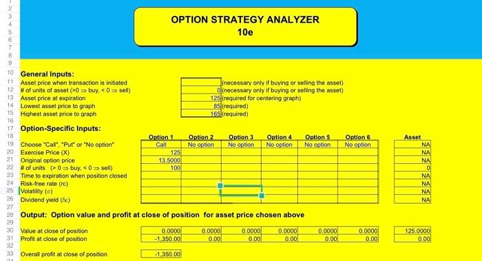 4 OPTION STRATEGY ANALYZER 10e B 9 10 General Inputs: | Chegg.com