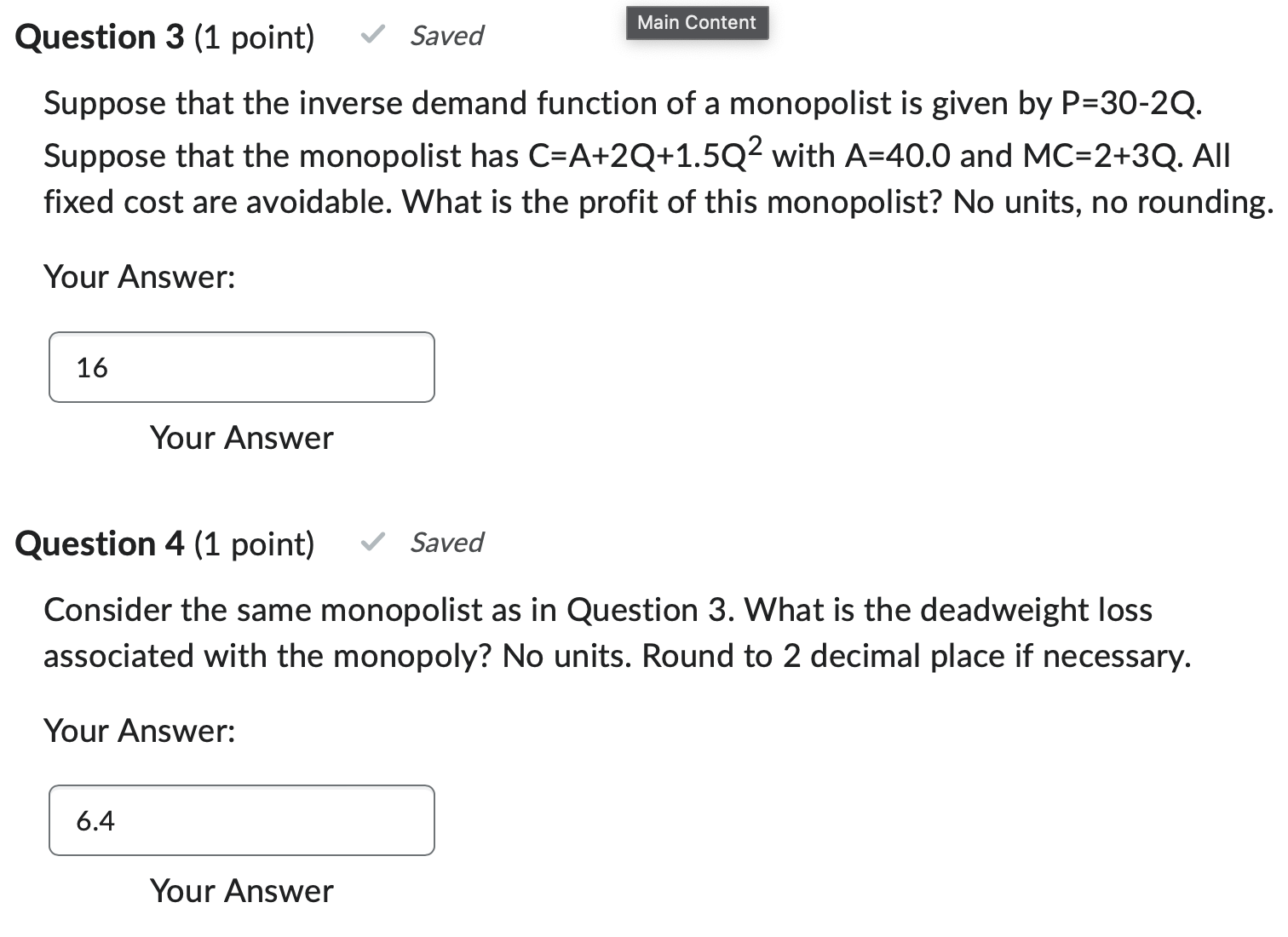 Solved Question 3 (1 ﻿point)Suppose that the inverse demand | Chegg.com