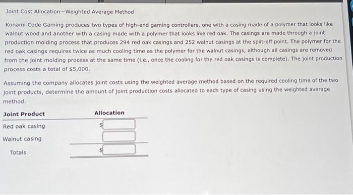 Solved Joint Cost Allocation-Weighted Average Method Konami | Chegg.com