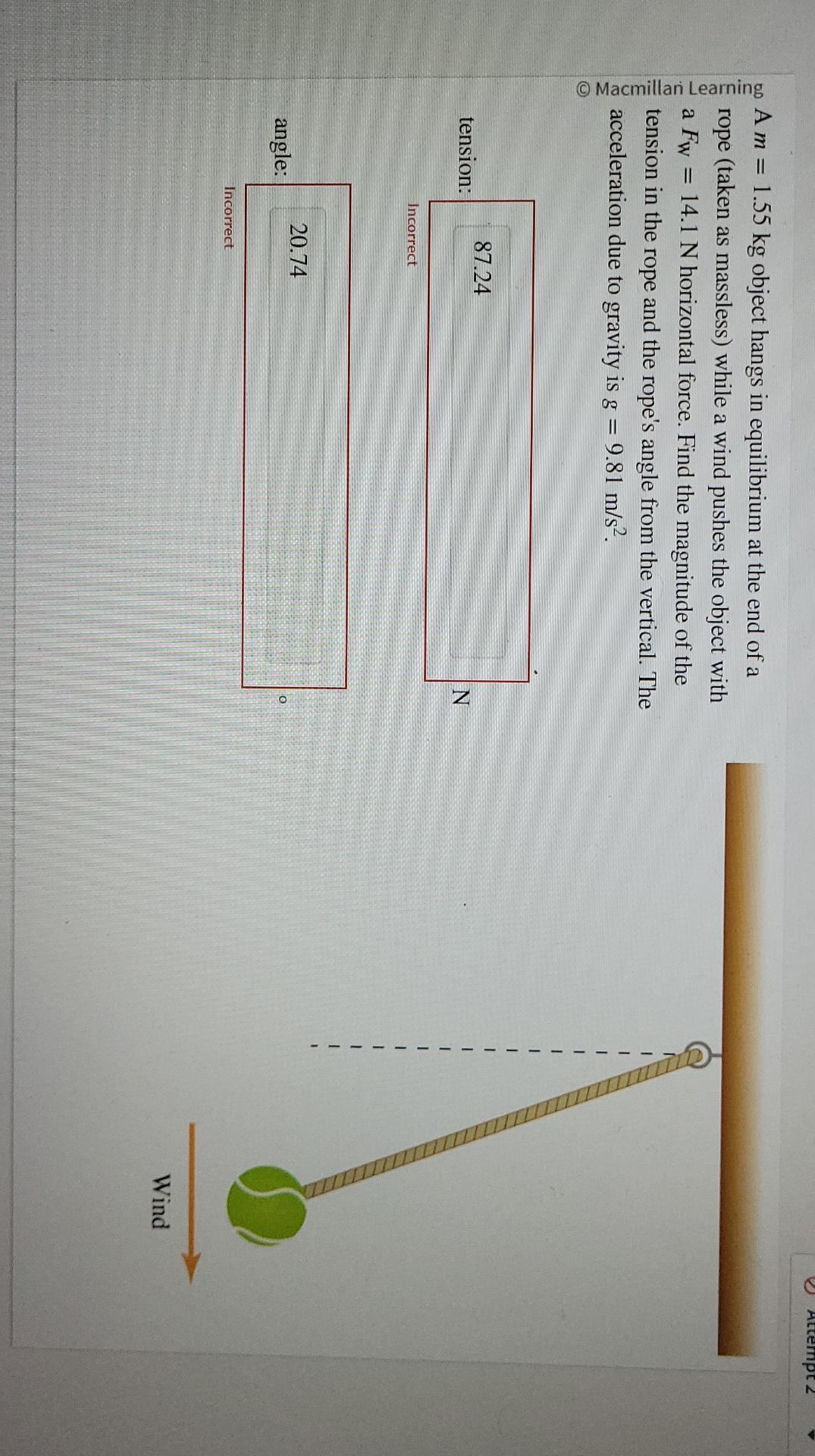 Solved A m=1.55 kg object hangs in equilibrium at the end of | Chegg.com