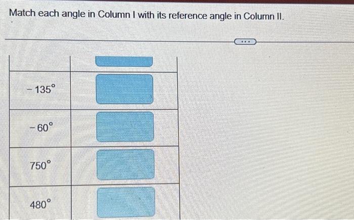 Solved Match each angle in Column I with its reference angle | Chegg.com