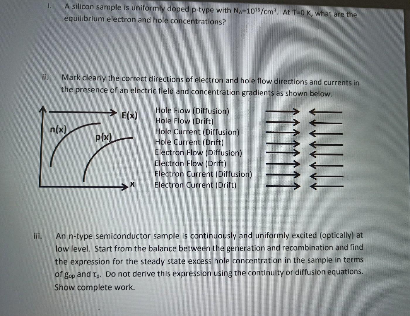 Solved i. A silicon sample is uniformly doped p-type with | Chegg.com