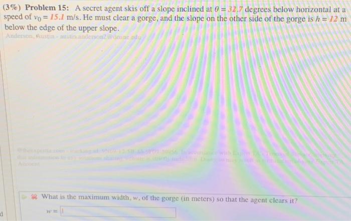 (3%) Problem 15: A secret agent skis off a slope | Chegg.com