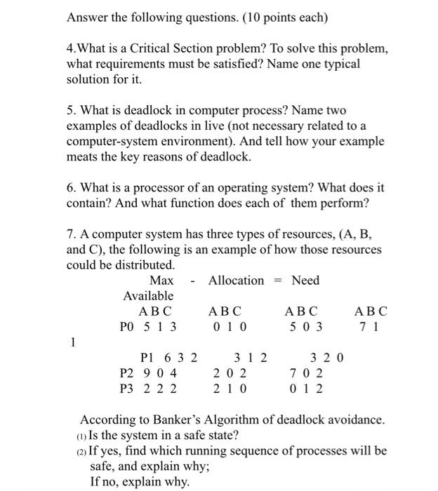 Solved Answer the following questions. (10 points each) 4. | Chegg.com
