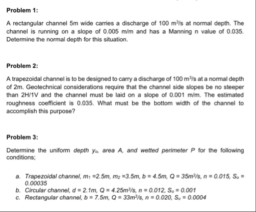 Solved Problem 1:A rectangular channel 5 ﻿m wide carries a | Chegg.com