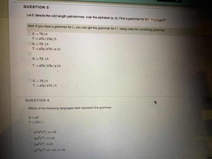 Solved QUESTION 5 Let E denote the odd length palindromes | Chegg.com