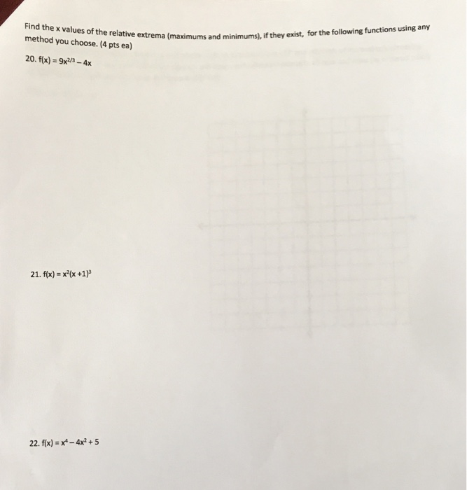 Solved Find the x values of the relative extrema (maximums | Chegg.com