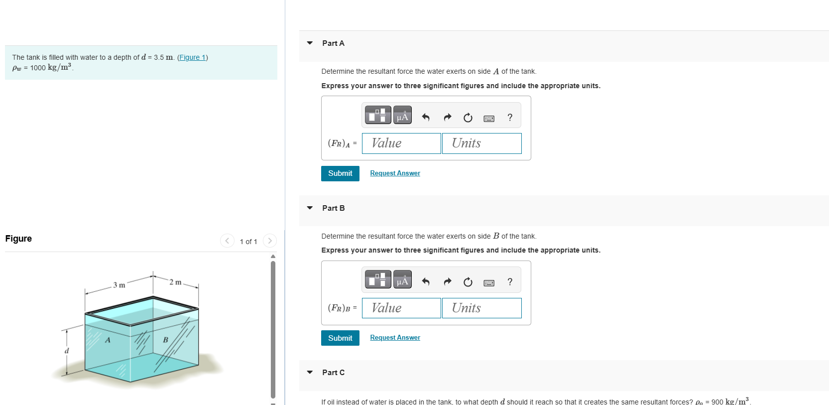 Solved The tank is ﻿filled with water to ﻿a depth | Chegg.com