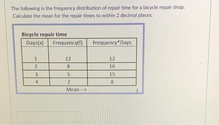 Solved The following is the frequency distribution of repair | Chegg.com