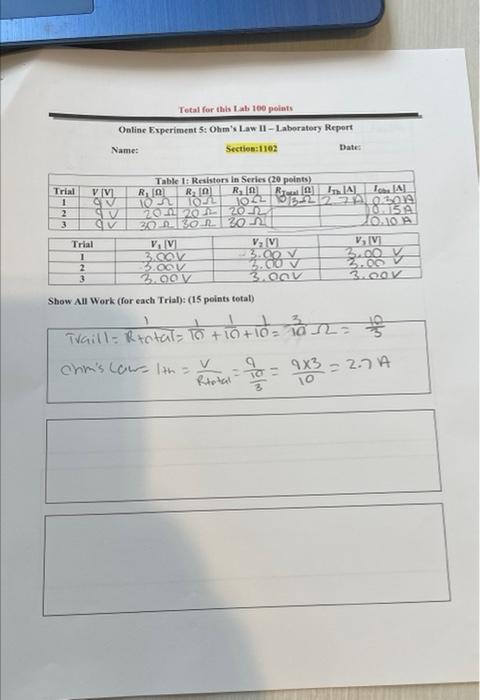 Solved Show All Work (for each Trial): (15 polnts total) | Chegg.com