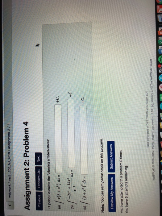 Solved webwork / math_205_fall 2019/ assignment 2/4 | Chegg.com Solved webwork / math_205_fall 2019/ assignment 2/4 | Chegg.com