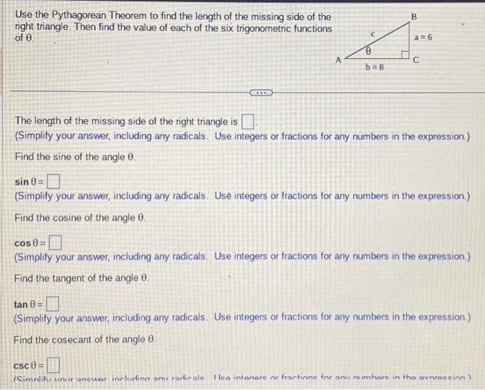 Solved Use the Pythagorean Theorem to find the length of the | Chegg.com