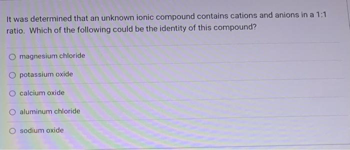 Solved It was determined that an unknown ionic compound | Chegg.com