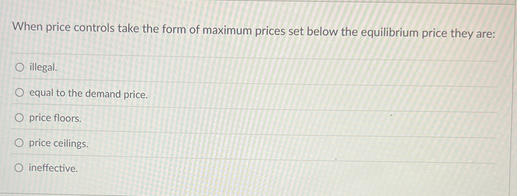 Solved When price controls take the form of maximum prices | Chegg.com