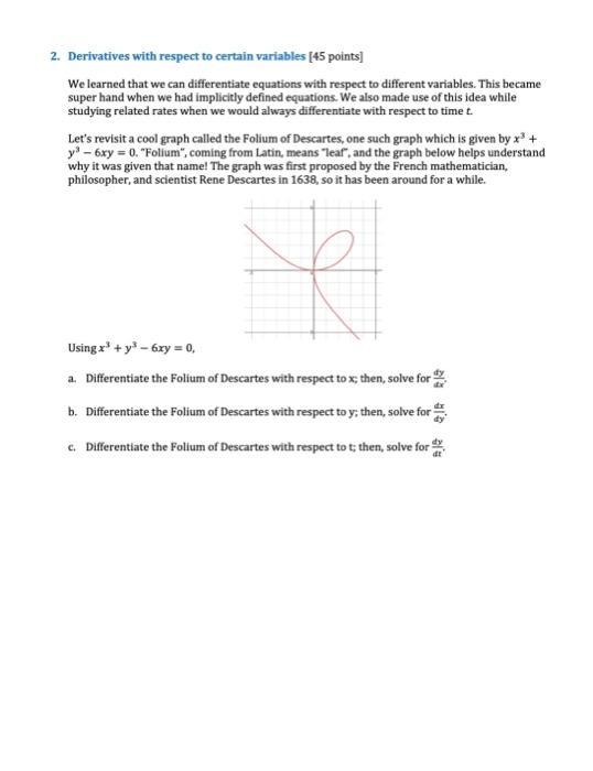 Solved 2. Derivatives with respect to certain variables [45 | Chegg.com