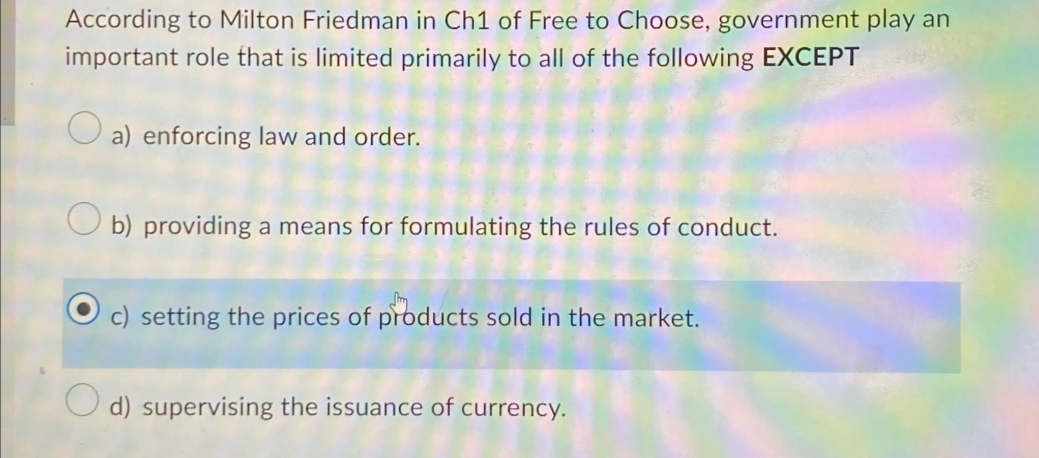 Solved According to Milton Friedman in Ch1 ﻿of Free to | Chegg.com