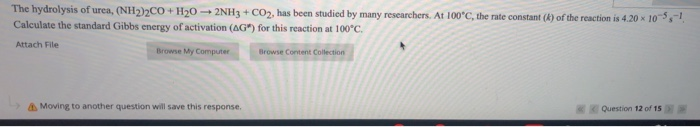 Solved The hydrolysis of urea, (NH2)2CO + H20 + 2NH3 + CO2, | Chegg.com