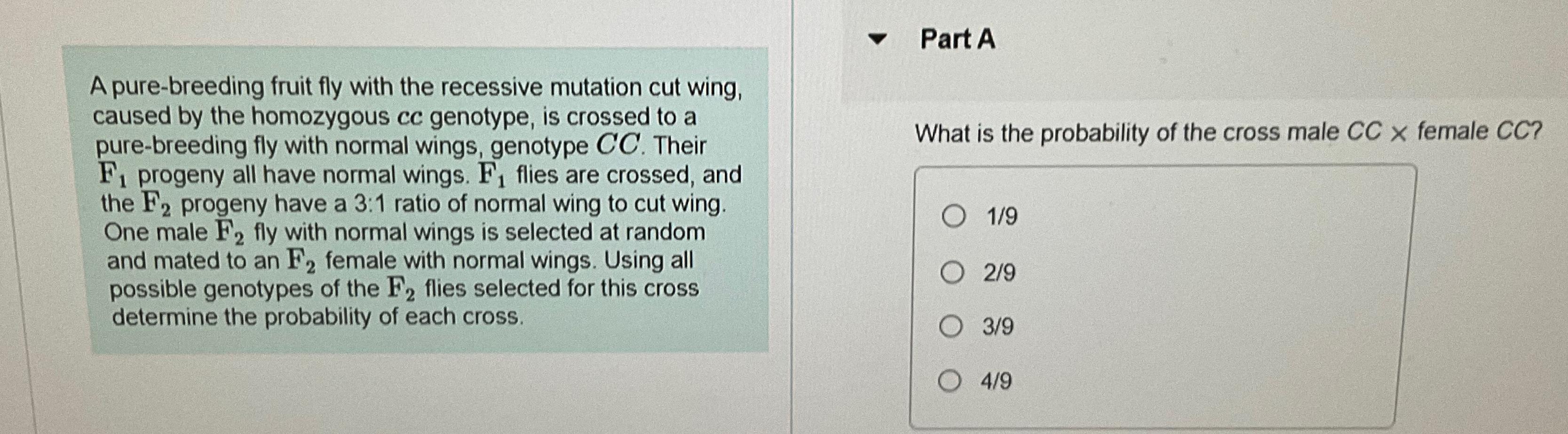 Solved Part AA pure-breeding fruit fly with the recessive | Chegg.com