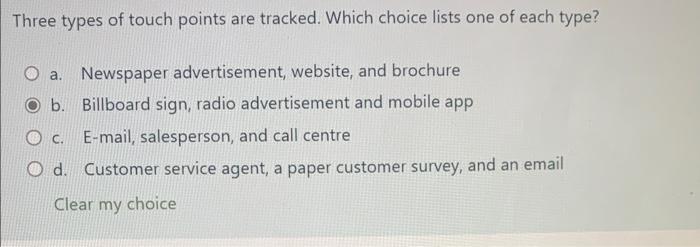 [Solved]: Three types of touch points are tracked. Which ch