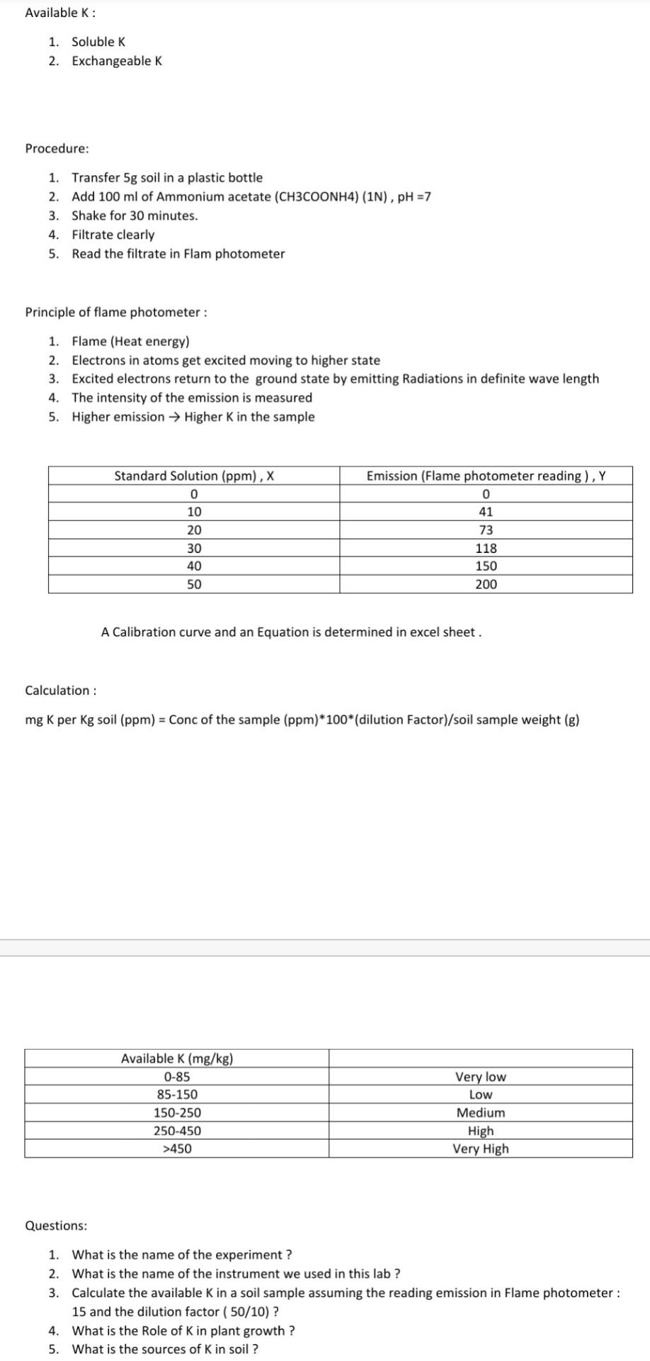 Solved Available K : 1. Soluble K 2. Exchangeable K | Chegg.com