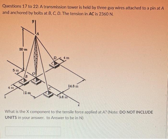 Solved Questions 17 to 22: A transmission tower is held by | Chegg.com