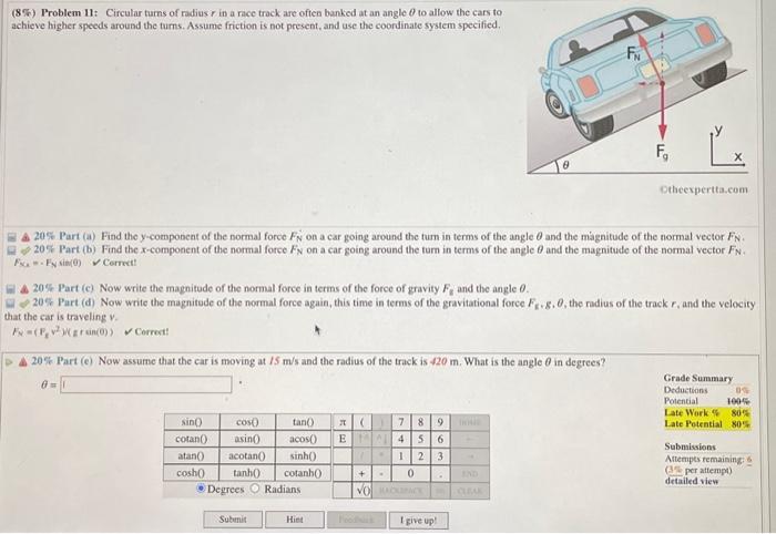 Solved (8%) Problem II: Circular turns of radius r in a race | Chegg.com