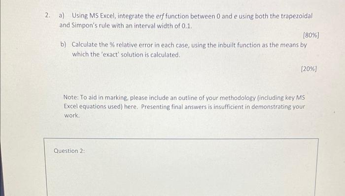 2. a) Using MS Excel, integrate the erf function | Chegg.com