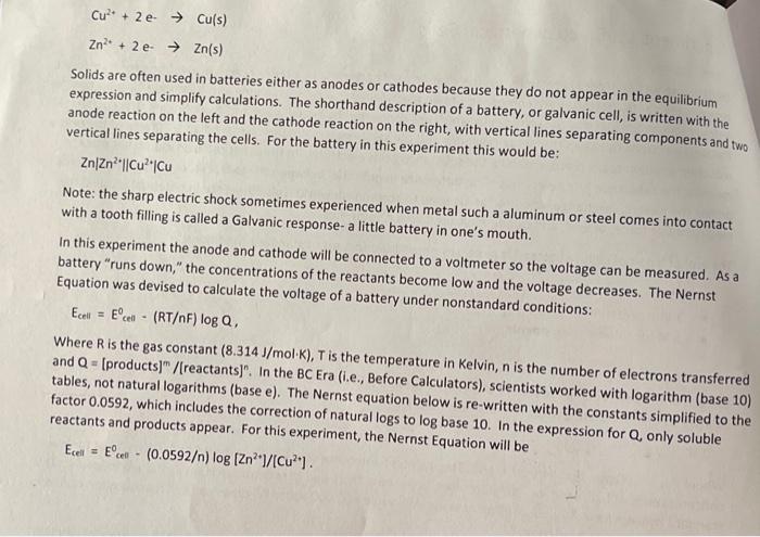 Solved Experiment 11: Electrochemical Cells introduction | Chegg.com