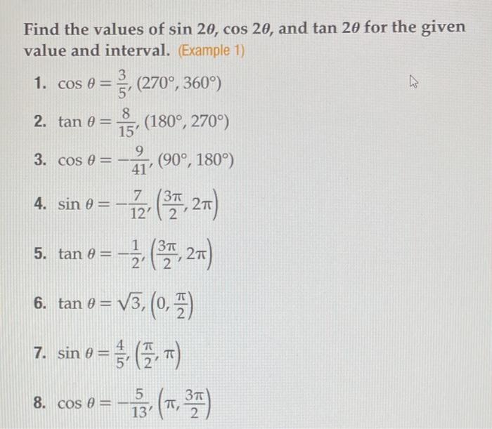 Solved ' 41' 7 Find the values of sin 20, cos 20, and tan 20 | Chegg.com