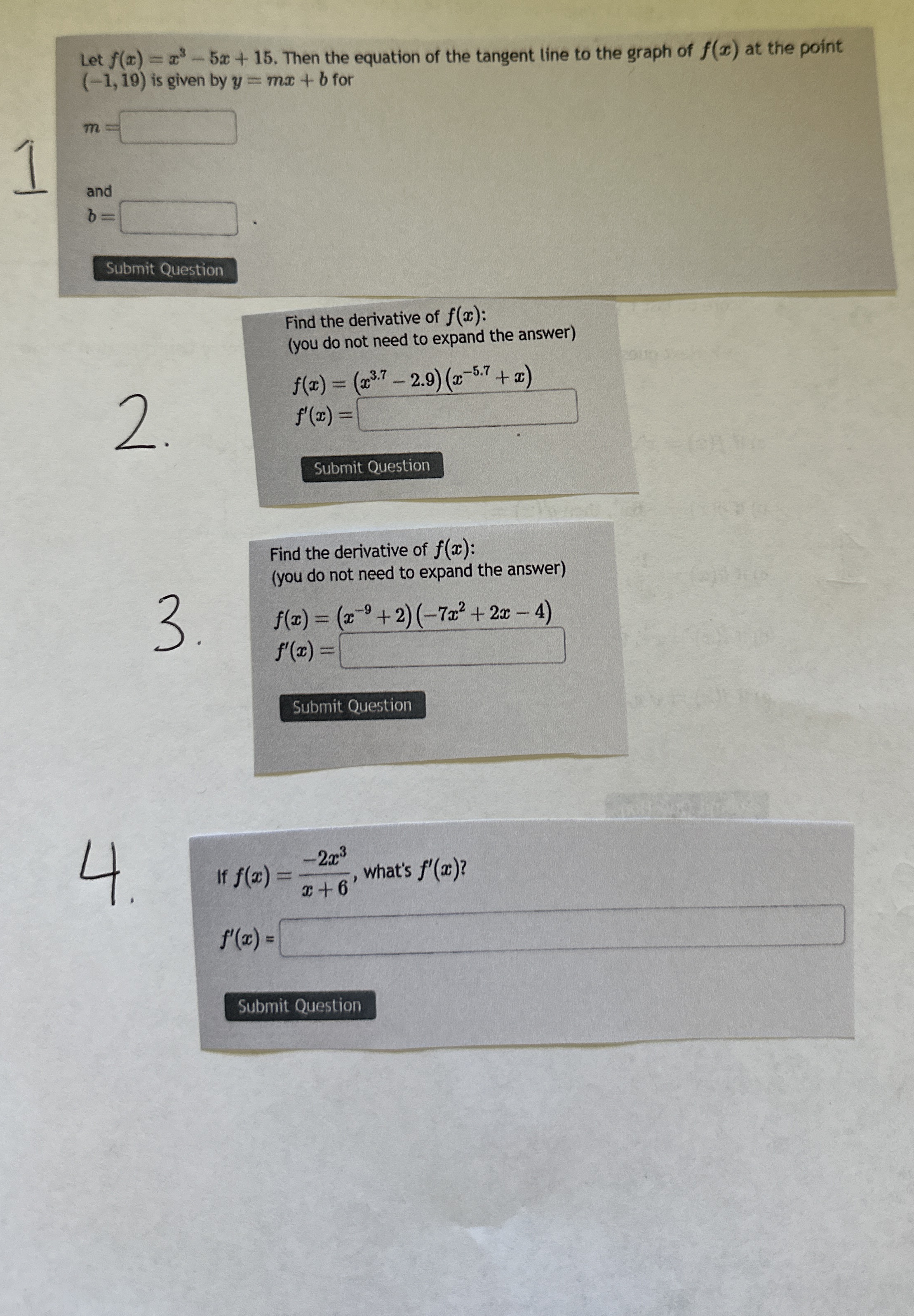 Solved Let f(x)=x3-5x+15. ﻿Then the equation of the tangent | Chegg.com