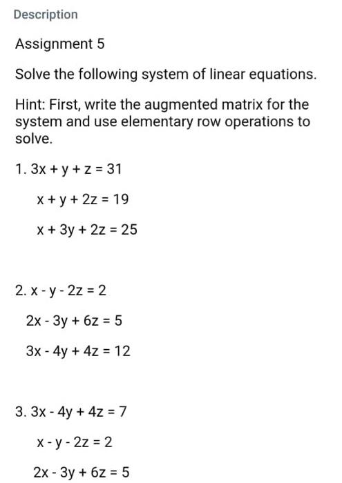 Solved Description Assignment 5 Solve the following system | Chegg.com