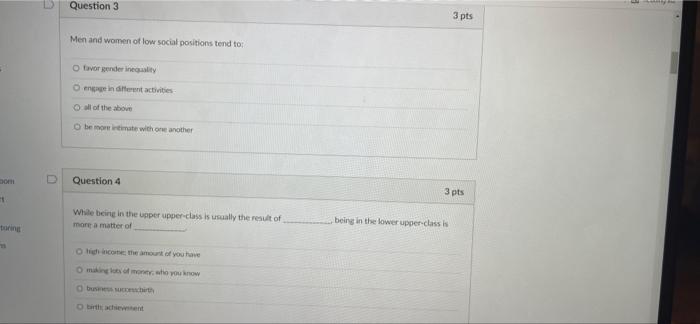 Solved Question 3 3 pts Men and women of low social | Chegg.com