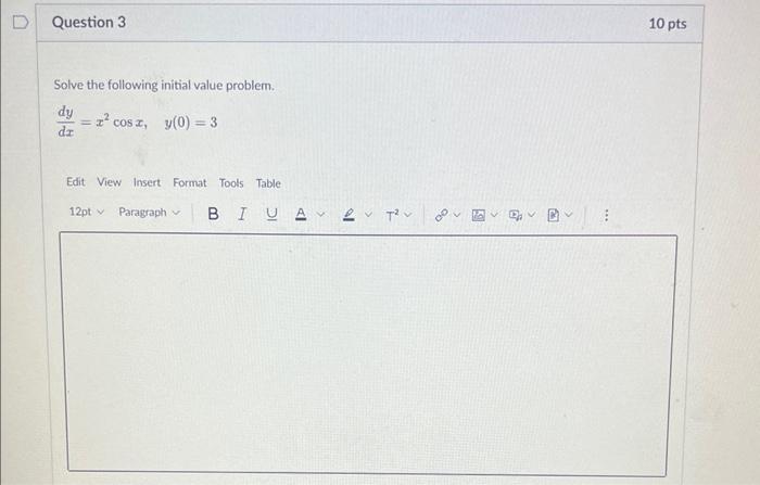 Solved Solve the following initial value problem. | Chegg.com