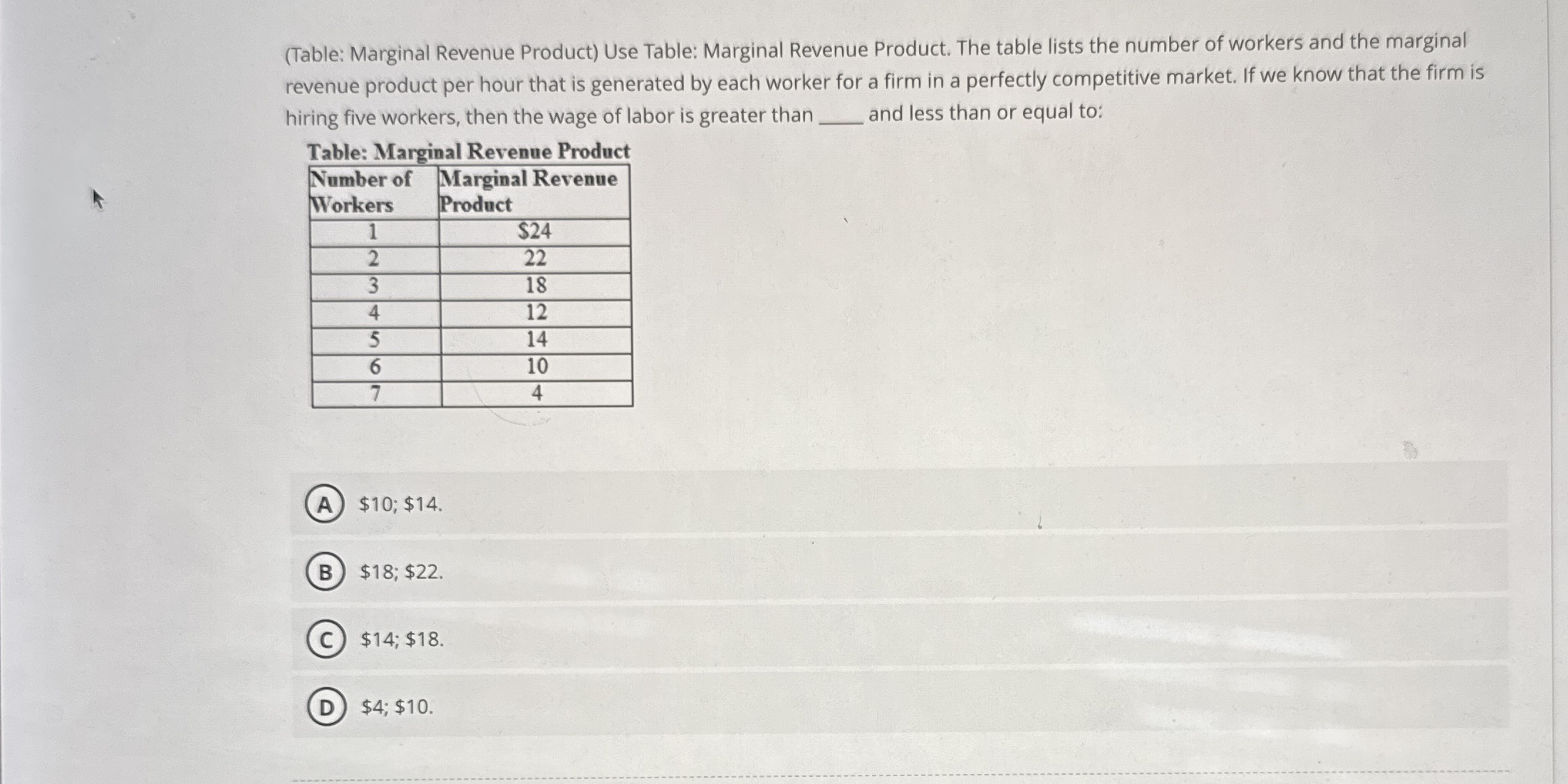 Solved (Table: Marginal Revenue Product) ﻿Use Table: | Chegg.com