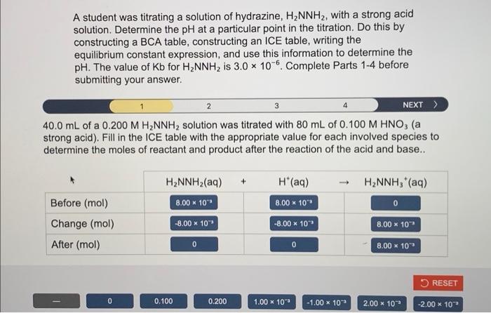 Solved A student was titrating a solution of hydrazine, | Chegg.com