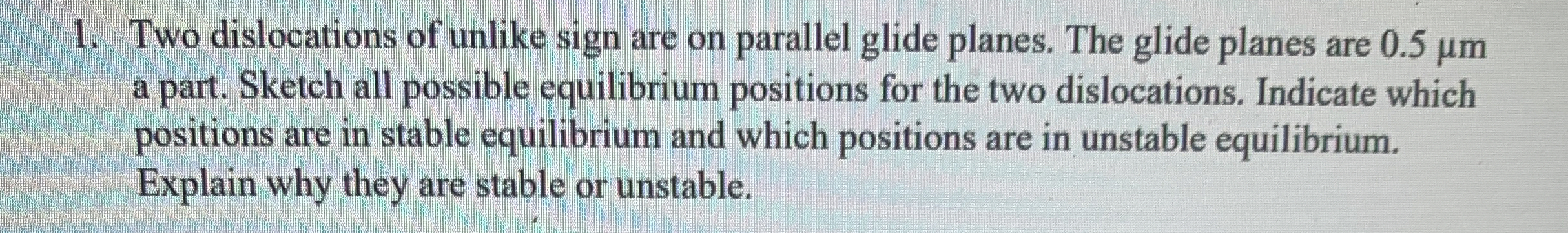 Solved Two dislocations of unlike sign are on parallel glide | Chegg.com