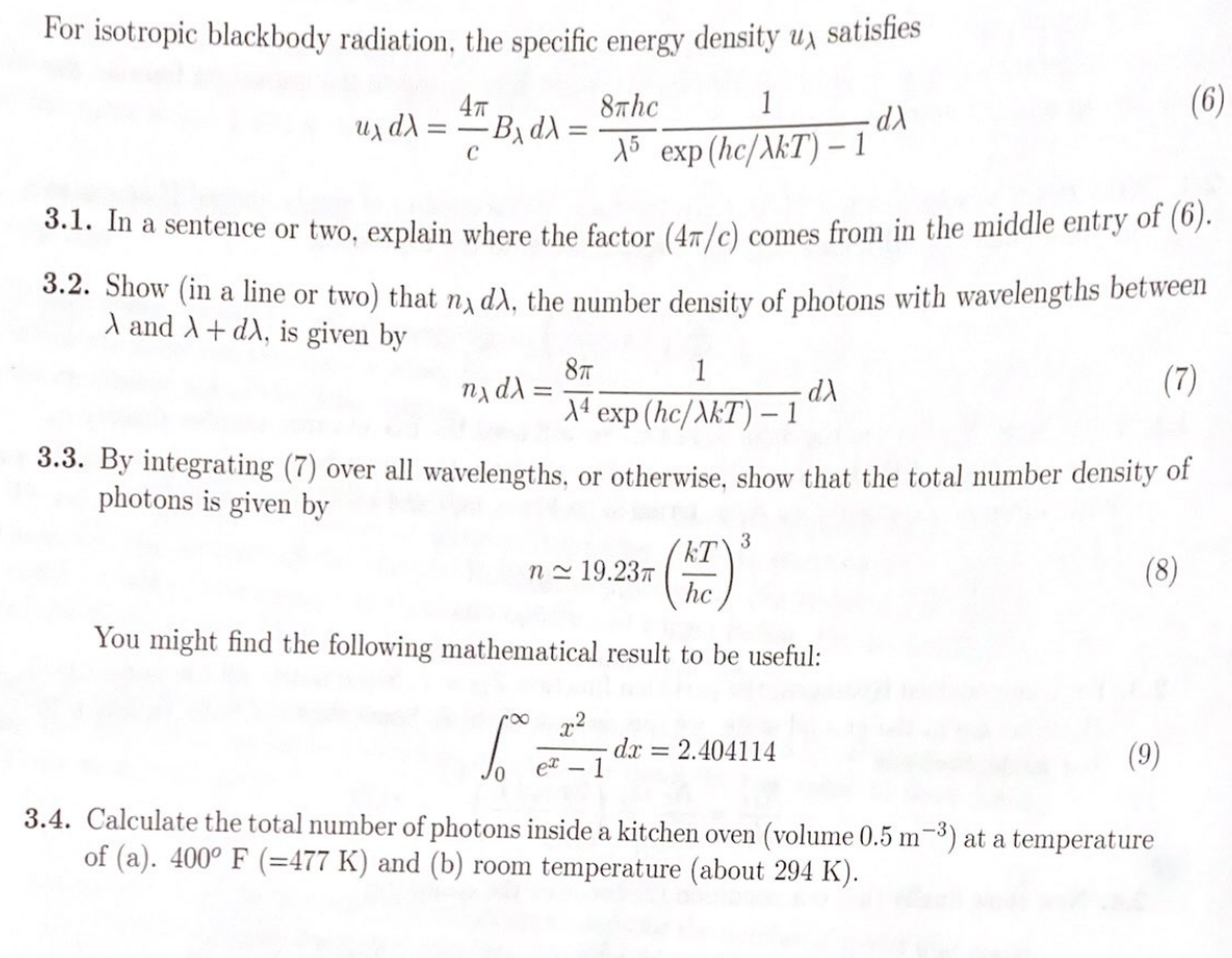 Solved For isotropic blackbody radiation, the specific | Chegg.com