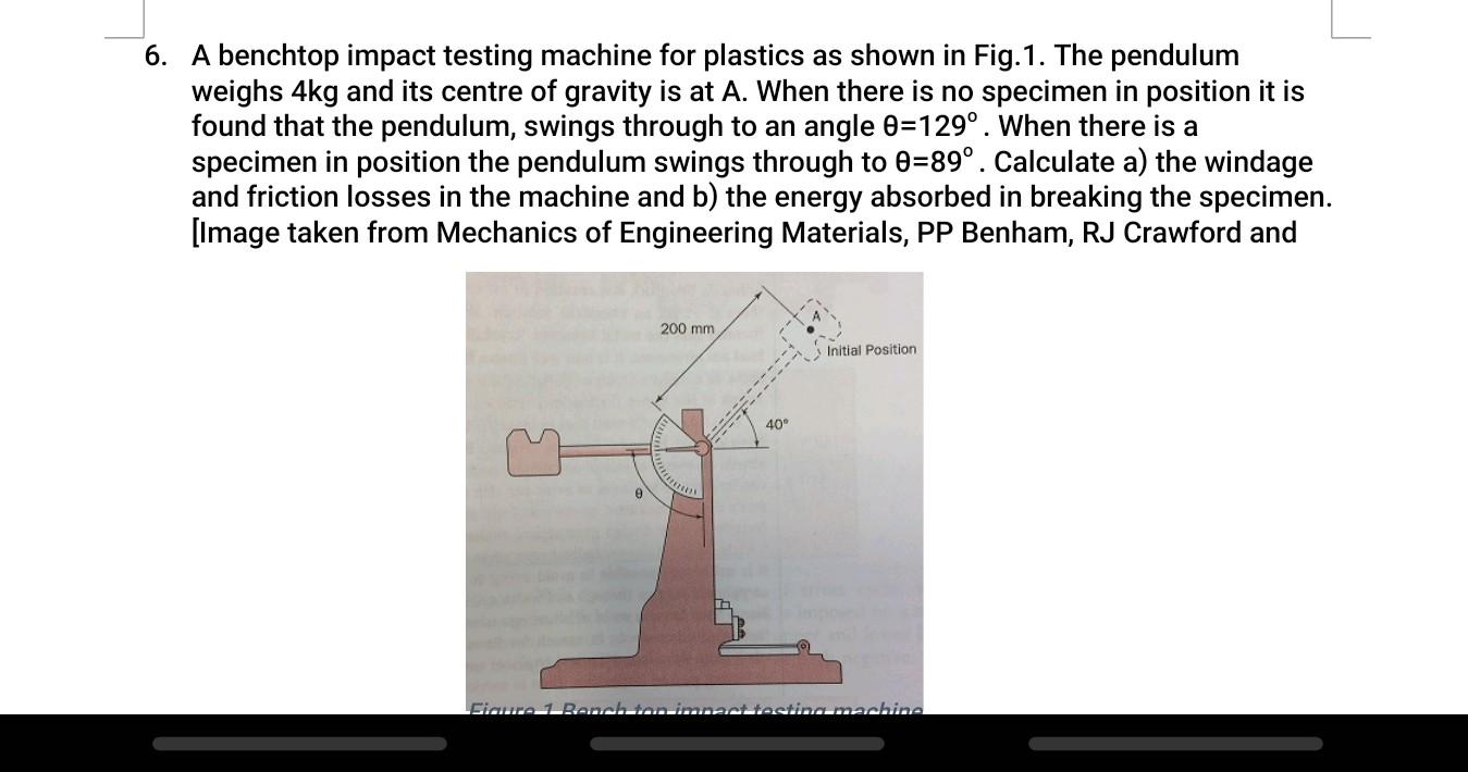 Solved 6. A benchtop impact testing machine for plastics as | Chegg.com
