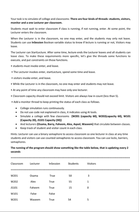 Solved Your task is to simulate of college and classrooms: | Chegg.com