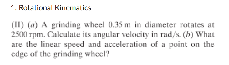 Solved 1. ﻿Rotational Kinematics(II) (a) ﻿A grinding wheel | Chegg.com