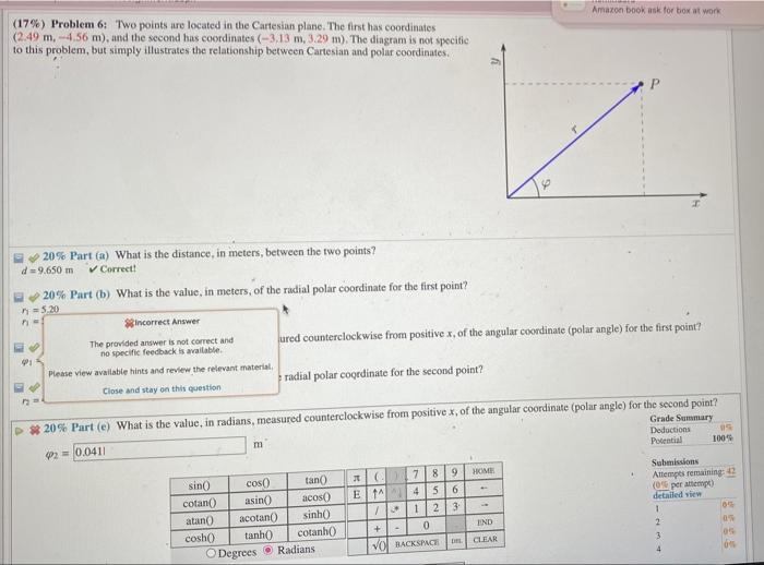 Solved (17\%) Problem 6: Two points are located in the | Chegg.com