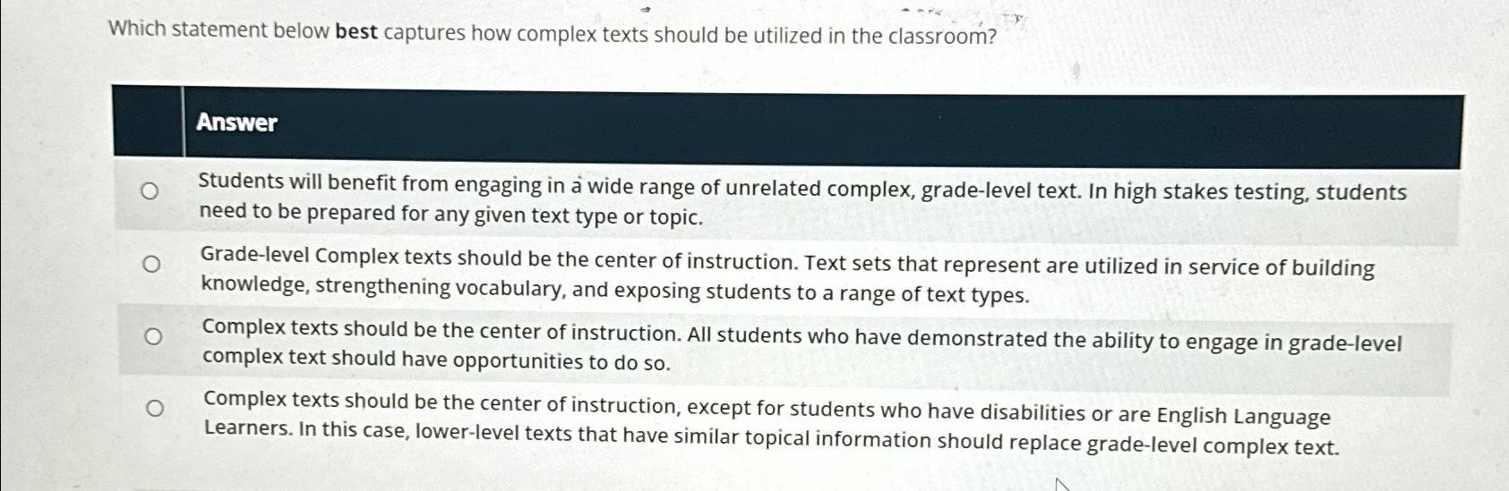 Solved Which statement below best captures how complex texts | Chegg.com