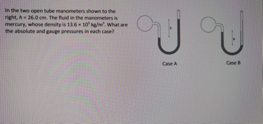 Solved In the two open tube manometers shown to the right, h | Chegg.com