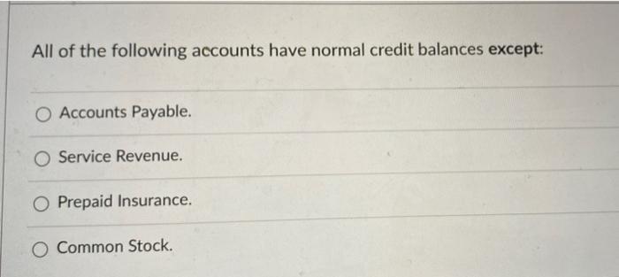 Solved All of the following accounts have normal credit | Chegg.com