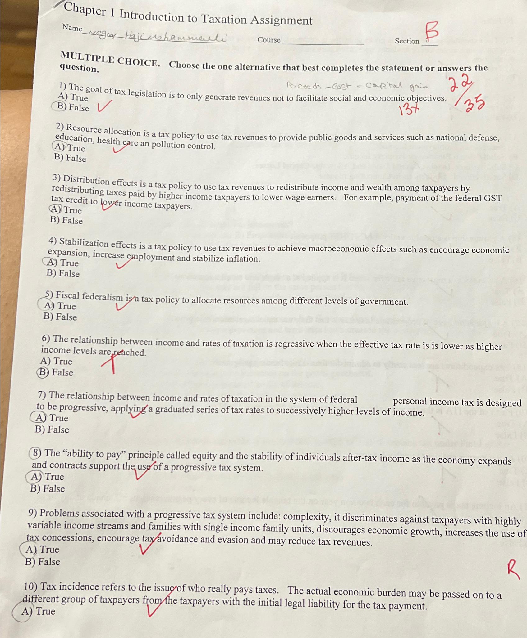 Solved Chapter 1 ﻿Introduction to Taxation AssignmentName | Chegg.com
