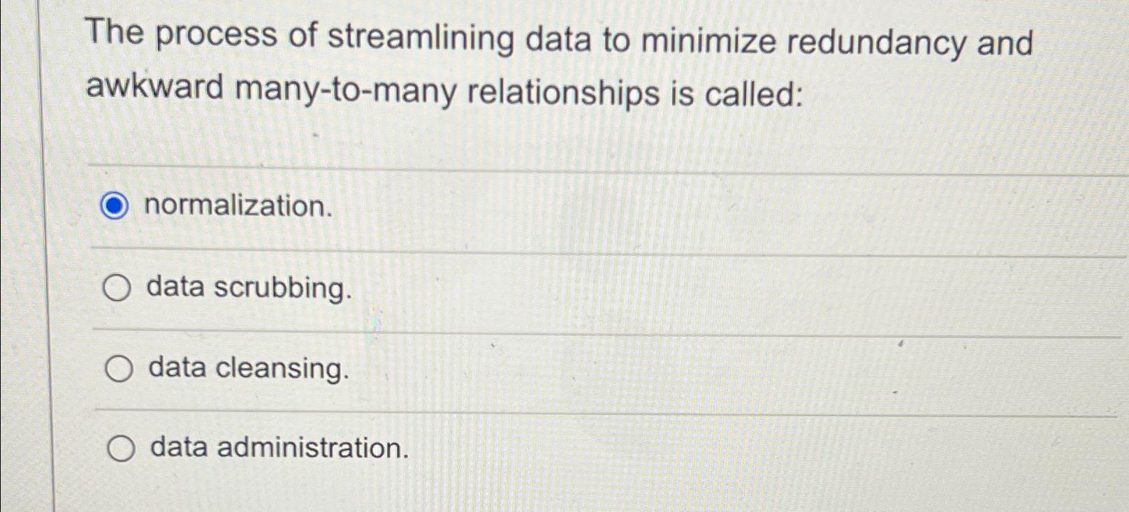Solved The process of streamlining data to minimize | Chegg.com