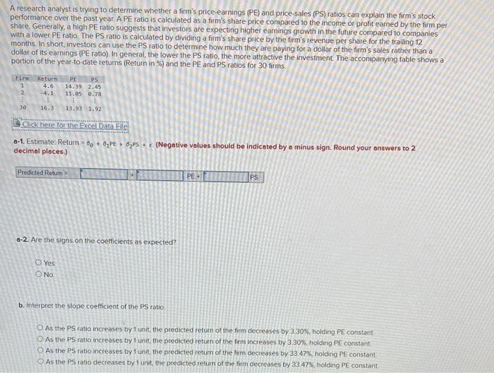 Solved A research analyst is trying to determine whether a | Chegg.com