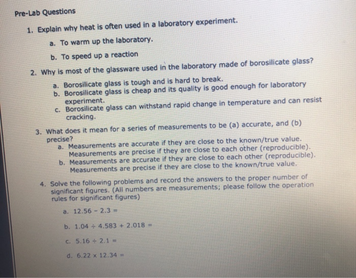 Solved Pre-Lab Questions 1. Explain why heat is often used | Chegg.com